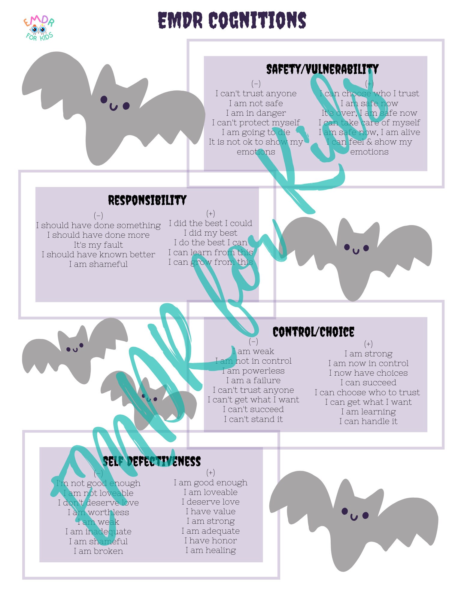 Bat Themed EMDR Worksheet Bundle for Kids - Etsy