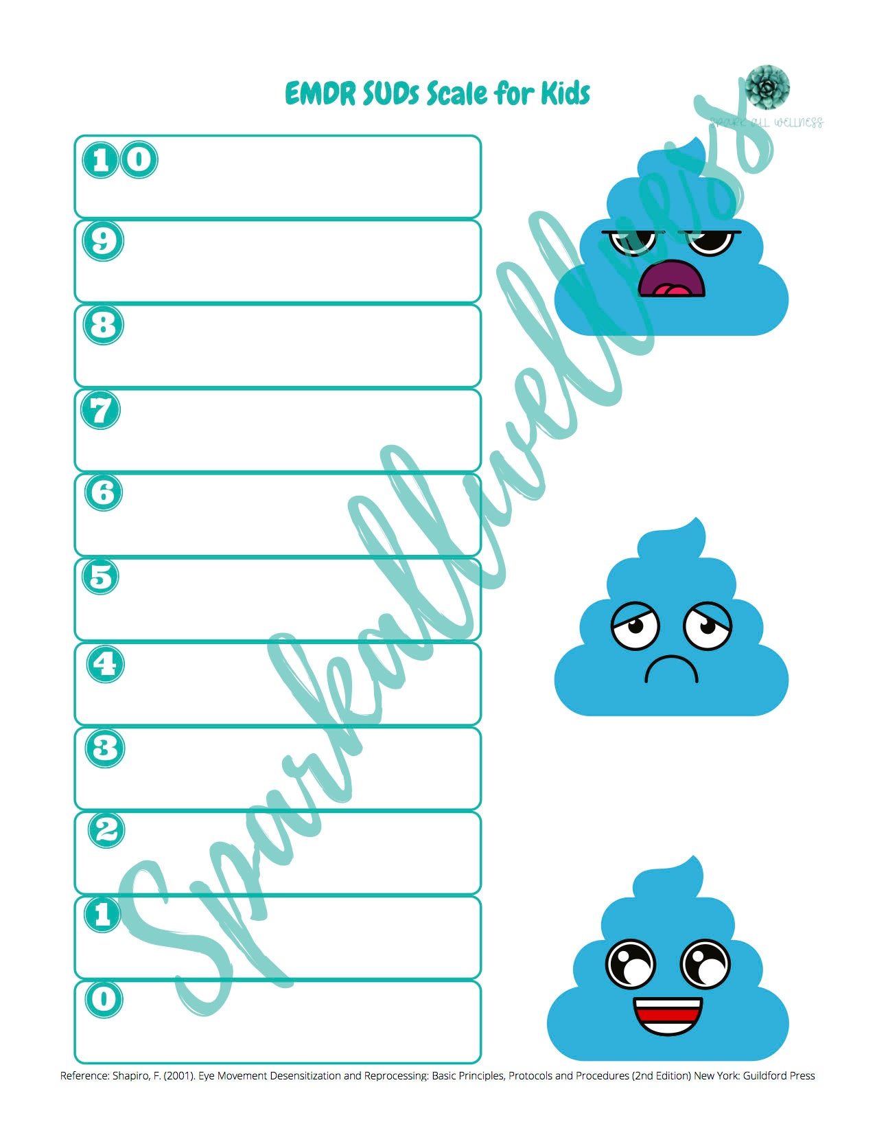 EMDR Suds Scale Worksheet for Kids -poop Emoji - Etsy