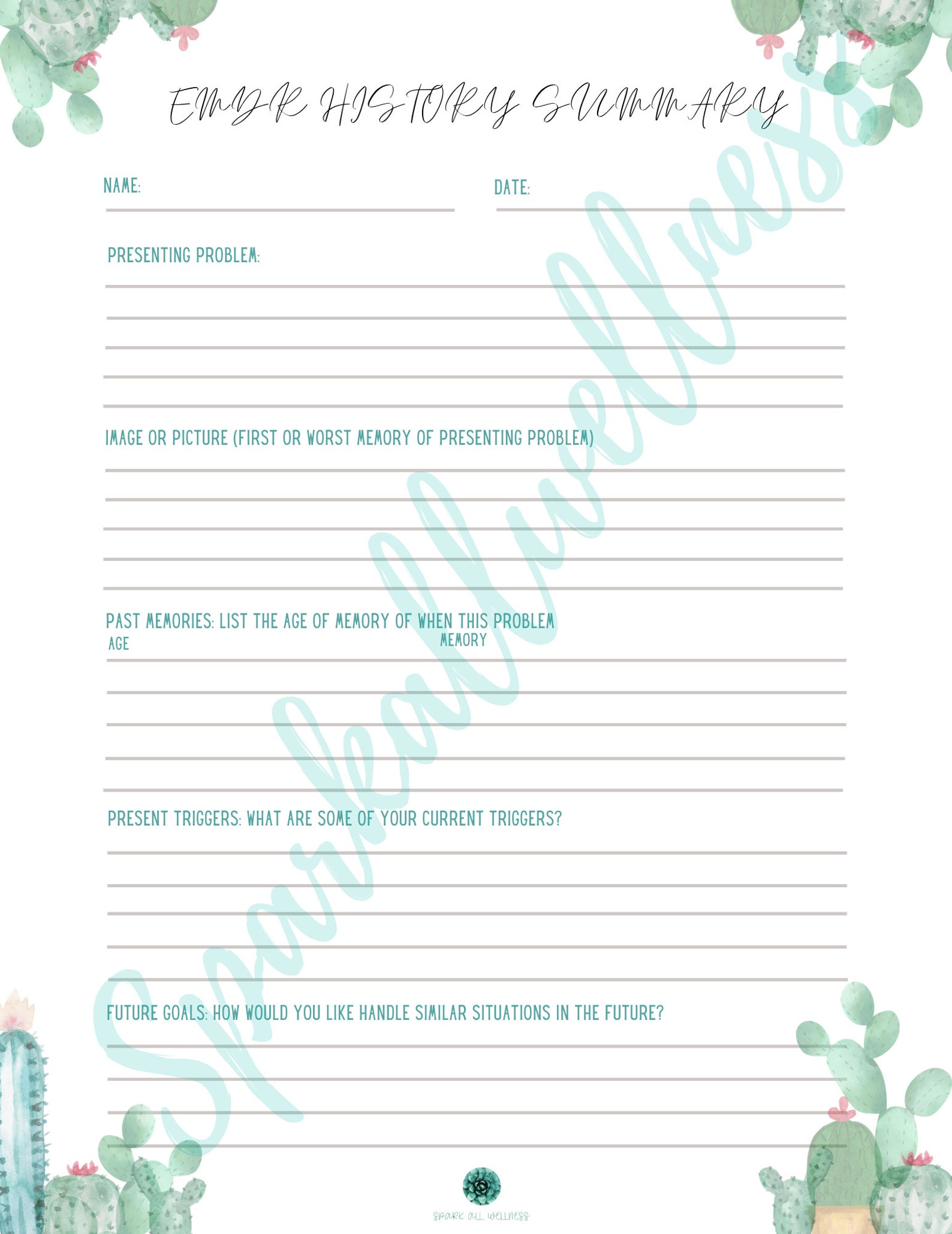 EMDR Cacti Theme Worksheet Bundle (adolescent/adult) - Etsy