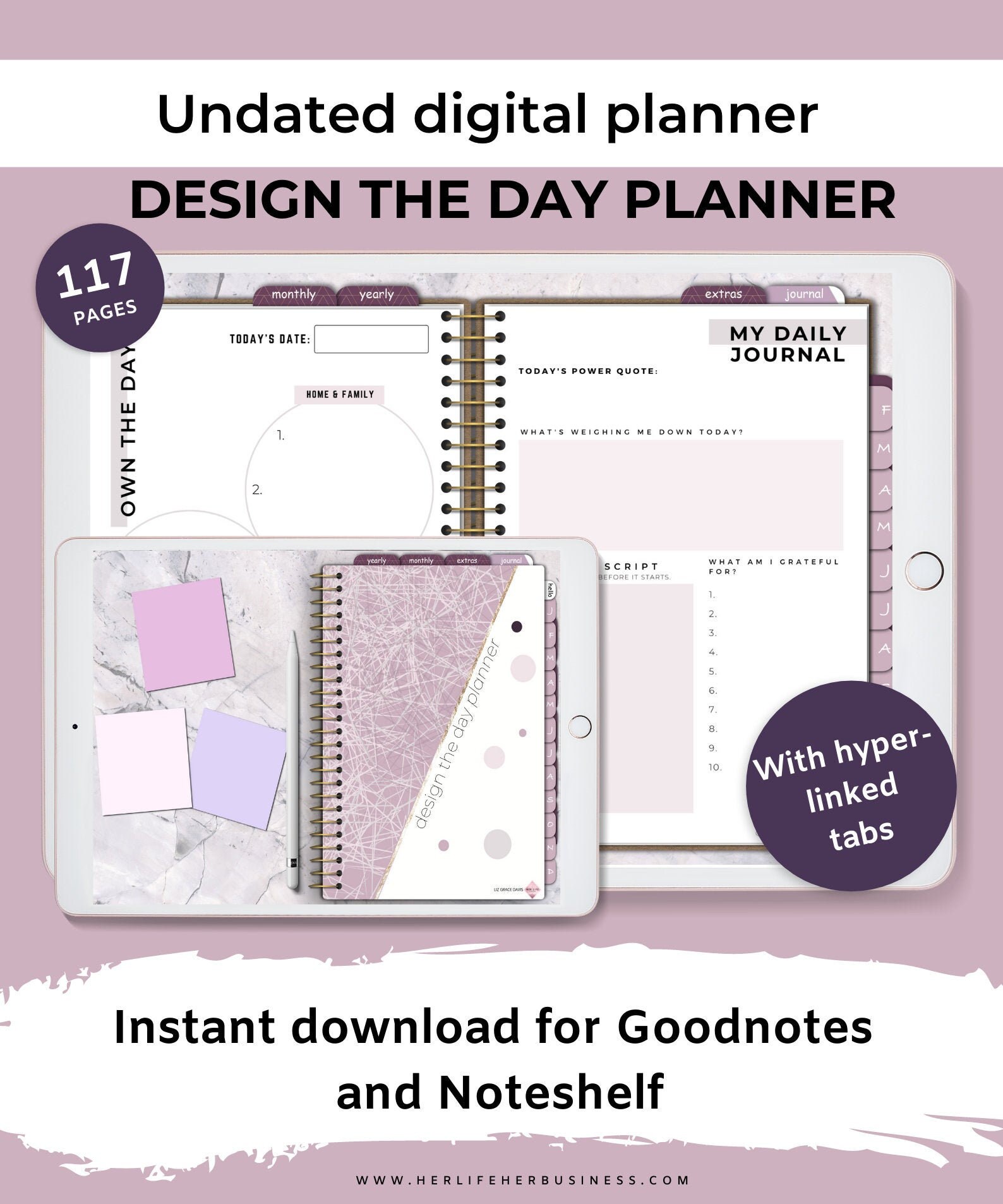 Clickable Undated Digital Planner Download, Landscape Digital Planner ...
