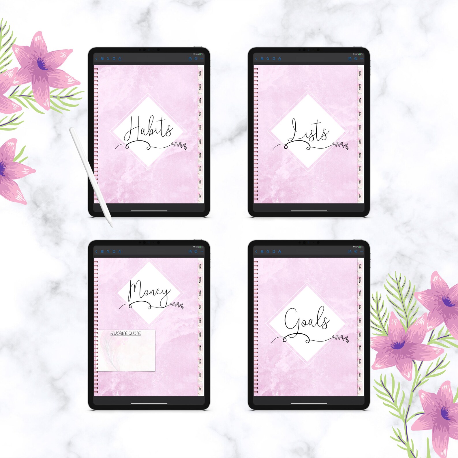 Pink Goodnotes Noteshelf Clickable Undated Digital Planner Download - Etsy