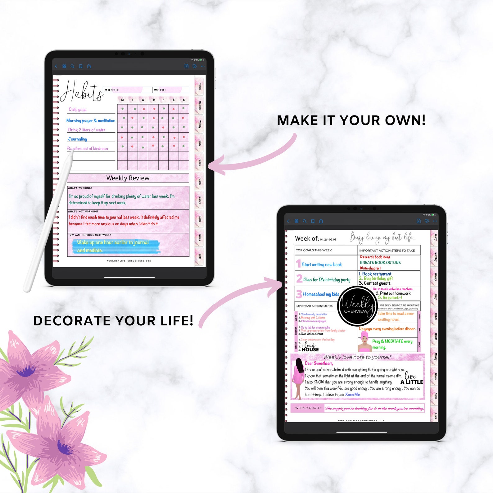 Pink Goodnotes Noteshelf Clickable Undated Digital Planner - Etsy