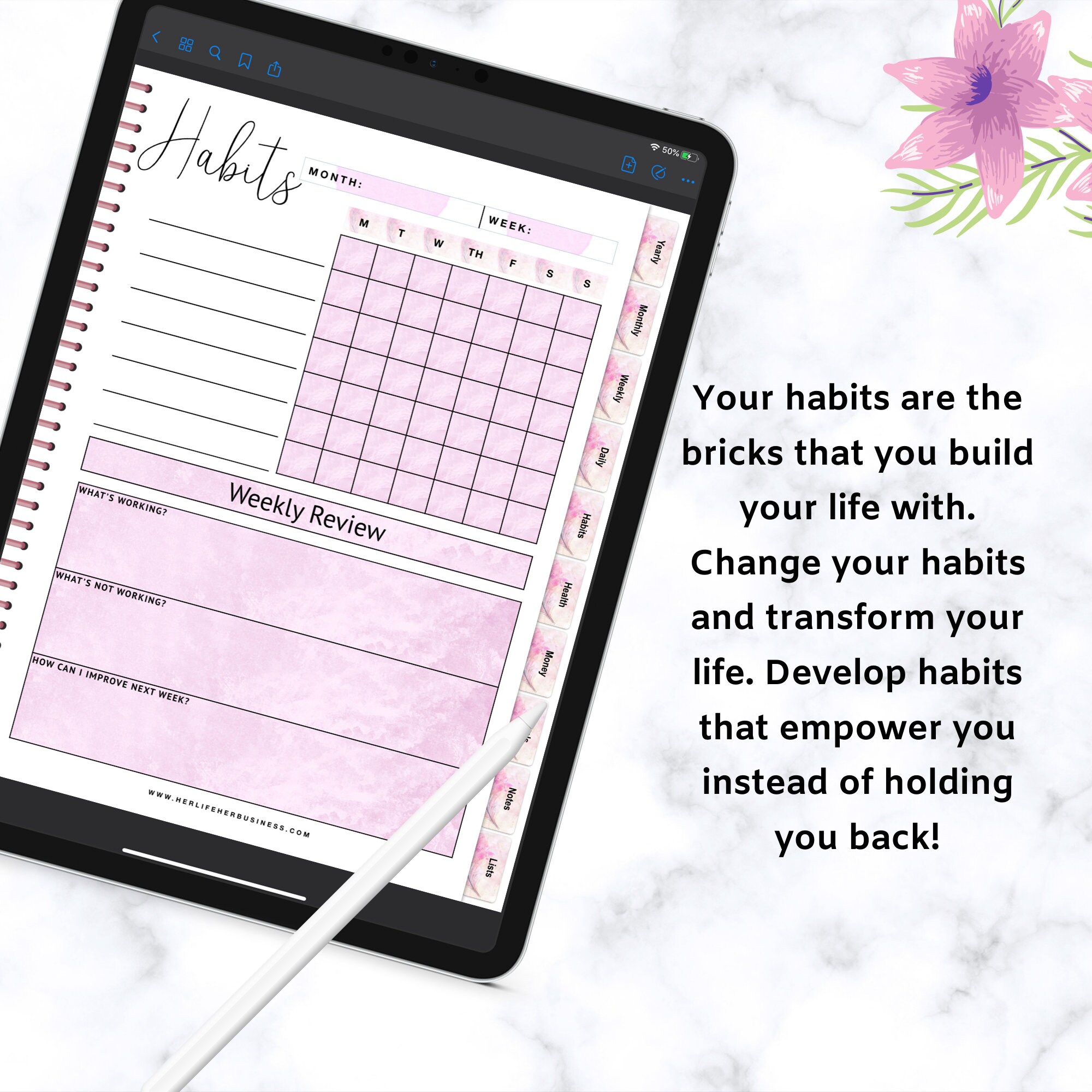Pink Goodnotes Noteshelf Clickable Undated Digital Planner Download - Etsy