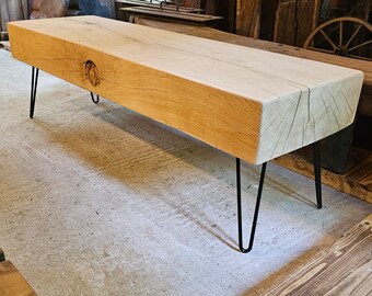 Oak Beam Wabi Sabi Coffee Table, Wood Block Japanese Furniture, Large Natural Japandi Coffee ...