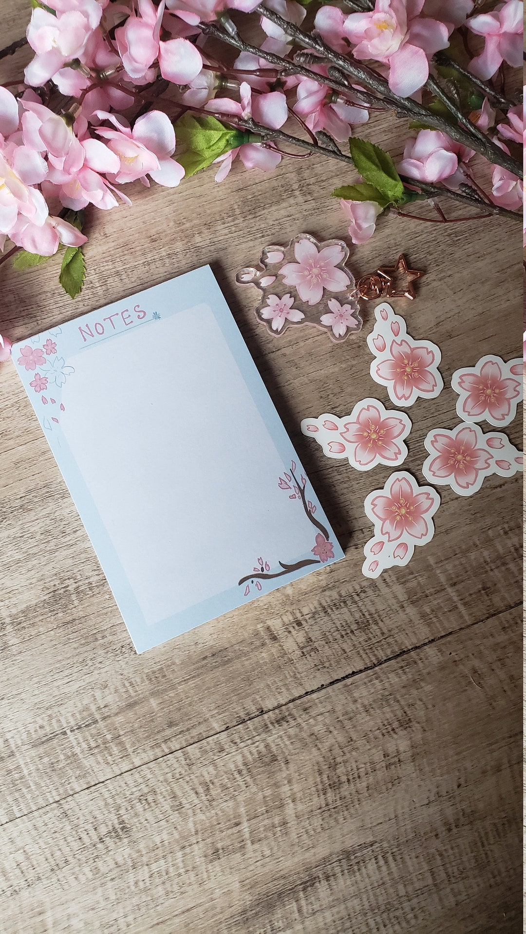 Cherry Blossom Notepad Bundle -- (includes Acrylic Keychain and ...