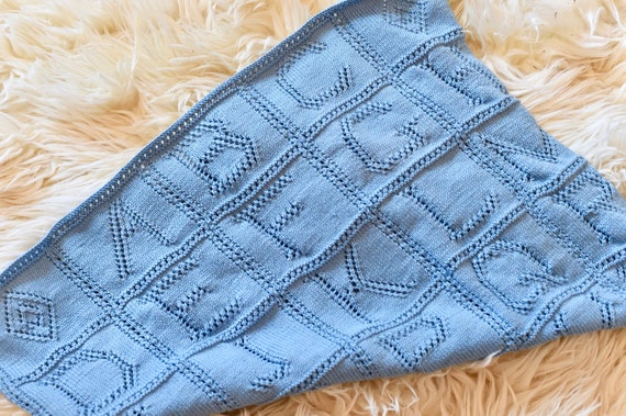 Hand Knit Heirloom Baby Blanket in Lace Alphabet Pattern | Etsy