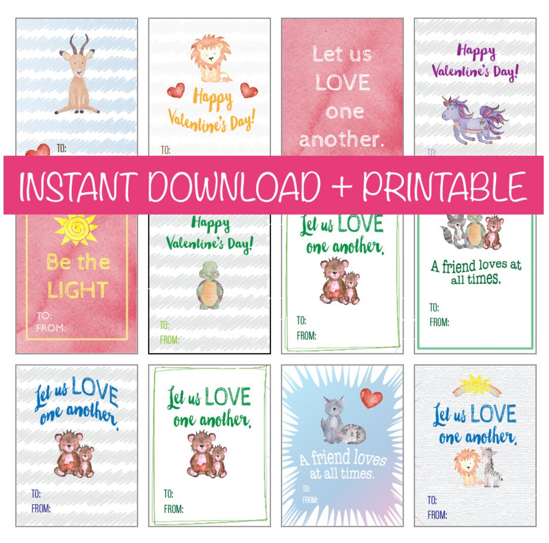 Christian Valentines Cards for Kids: Watercolor Animals, Bible Verses ...