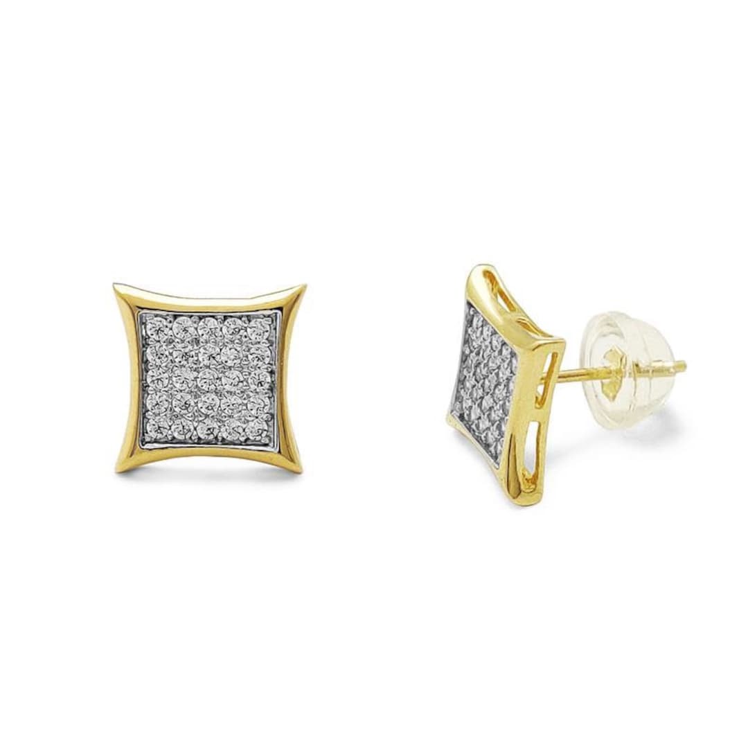 ADIRFINE 14K Solid Gold Square Micro Pave Cubic Zirconia Studs Earrings ...