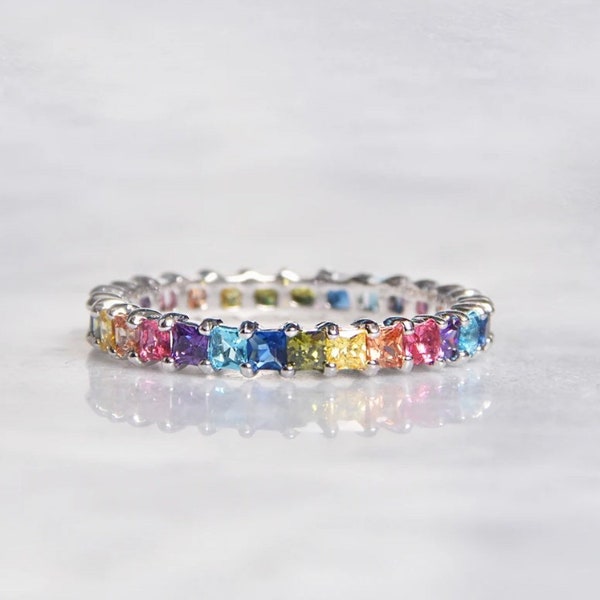 Rainbow Eternity Ring - Etsy