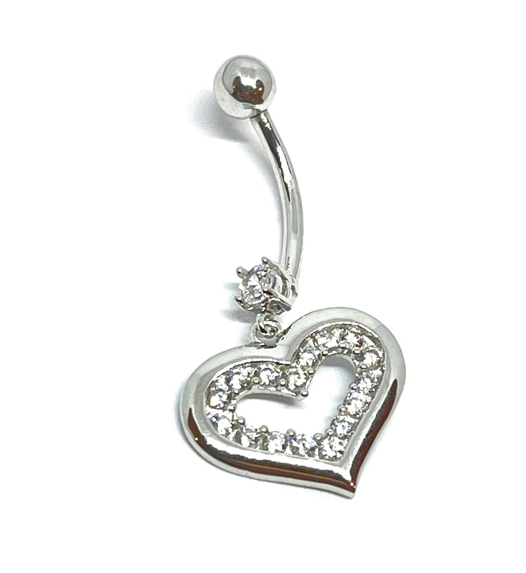ADIRFINE 925 Sterling Silver Banana Bar Heart Belly Button Ring Silver ...