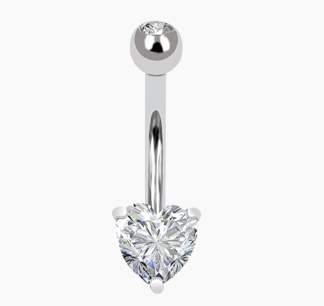 ADIRFINE 925 Sterling Silver Banana Bar Heart Belly Button Ring Silver ...