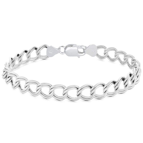 Sterling Silver Charm Bracelet Finished Chain Double Link - Etsy