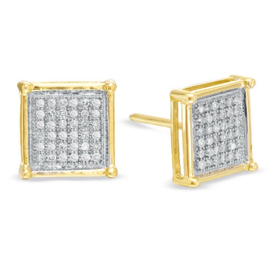 ADIRFINE 10K Solid Gold Square Micro Pave Cubic Zirconia Stud Earrings ...