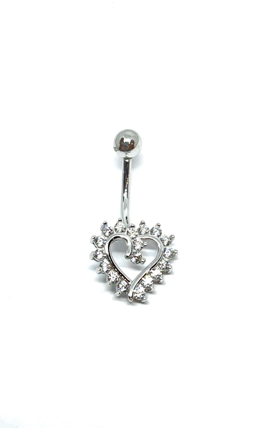 ADIRFINE 925 Sterling Silver Banana Bar Heart Belly Button Ring Silver ...