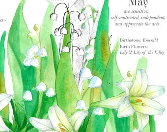 Watercolor Birth Month Flower Birthday Card - May - Lily of the Valley ...