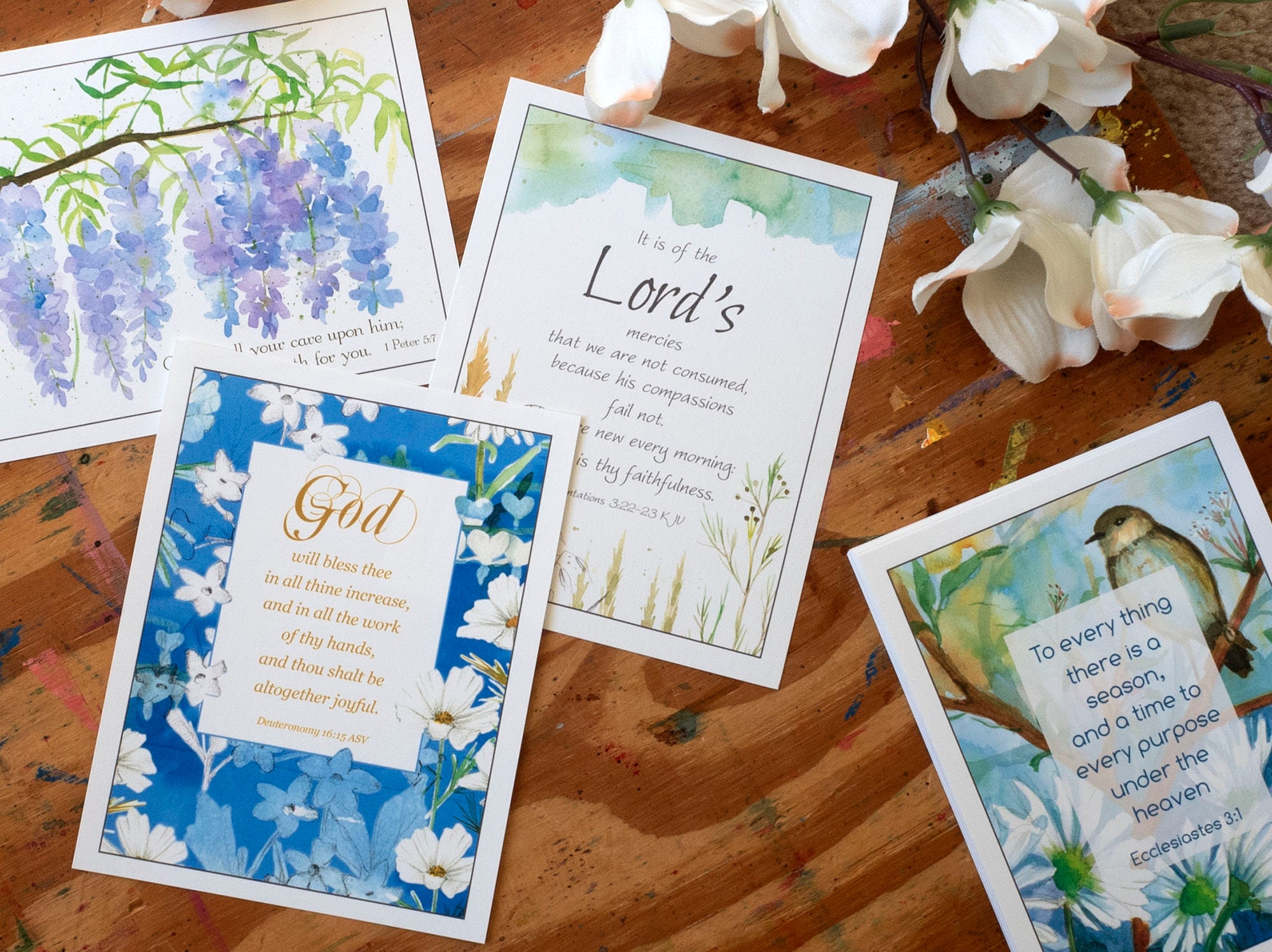Scripture Prayer Cards Bible Verse Study Devotional Watercolor Flowers ...