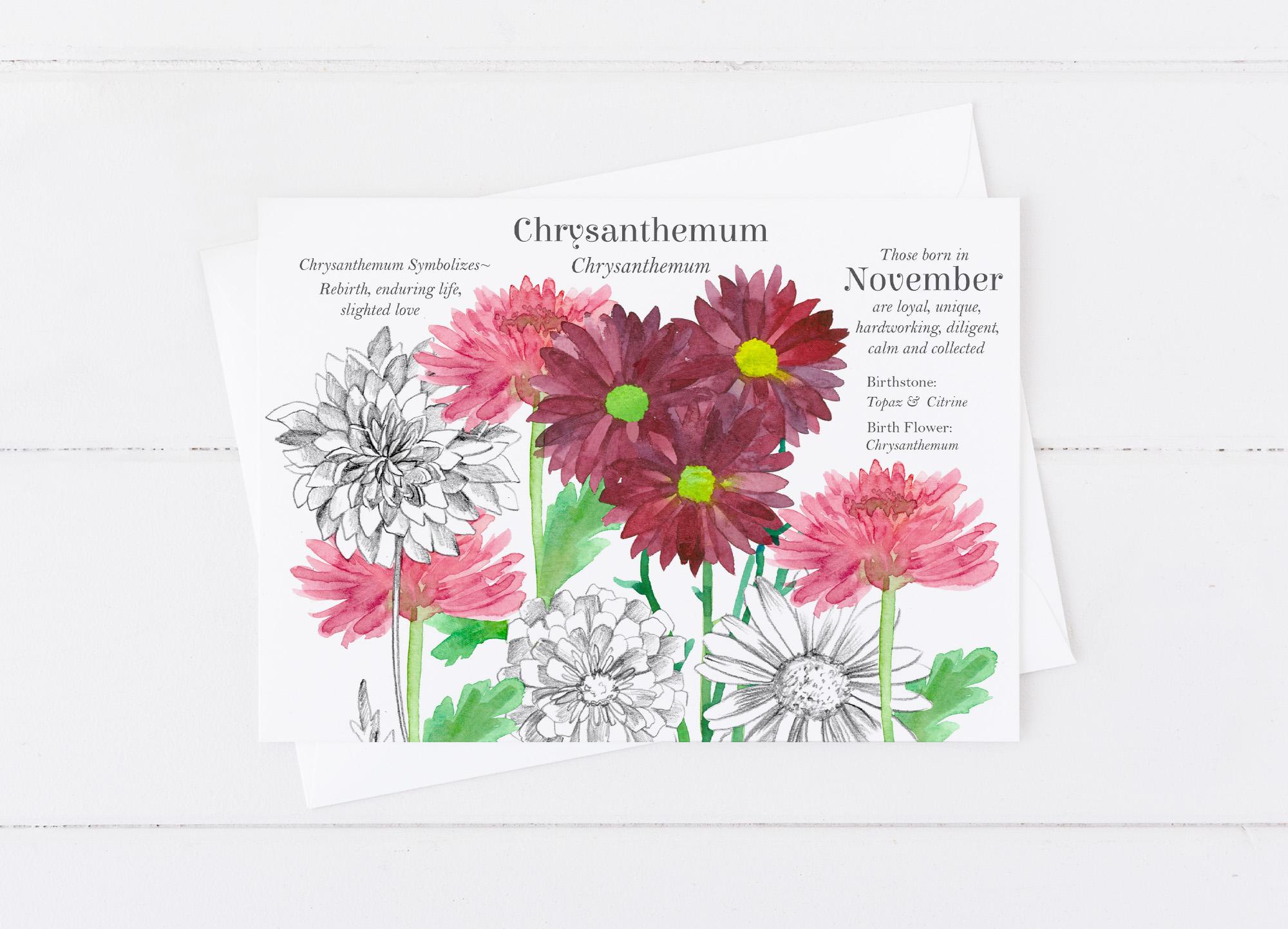 November Birth Month Flower Card Chrysanthemum Language of Flowers - Etsy