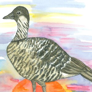 Hawaii State Bird Nene Hawaiian Goose Hibiscus Flower Ocean Waves Art ...
