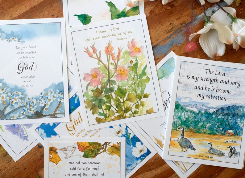 Scripture Prayer Cards Bible Verse Study Devotional Watercolor Flowers ...