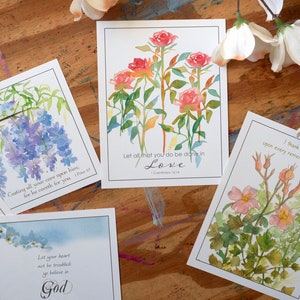 Scripture Prayer Cards Bible Verse Study Devotional Watercolor Flowers ...