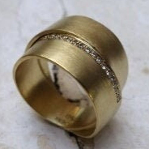 Chunky Gold Diamond Ring Wide Gold Band Ring for Women - Etsy