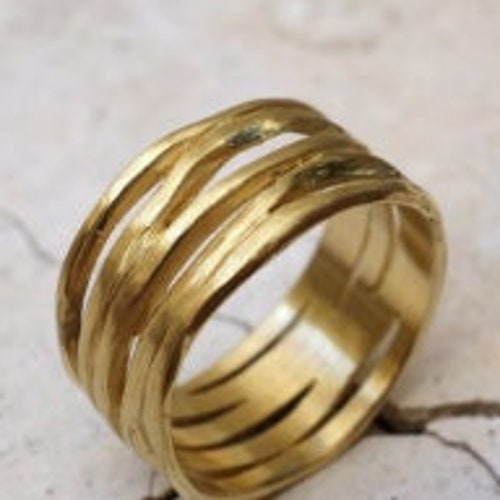 Chunky Gold Diamond Ring Wide Gold Band Ring for Women - Etsy