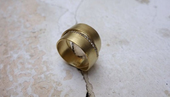 Chunky gold diamond ring wide gold band ring for women | Etsy