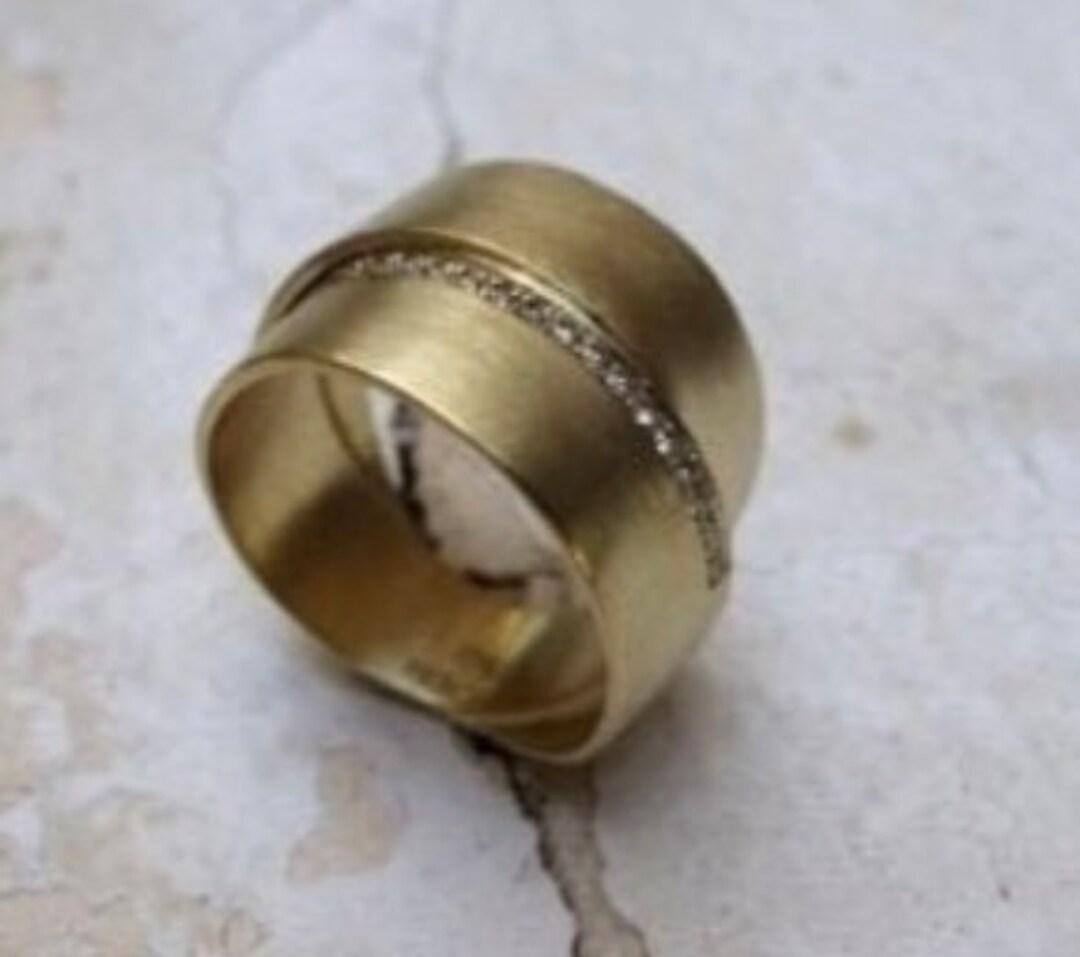 Chunky Gold Diamond Ring Wide Gold Band Ring for Women - Etsy