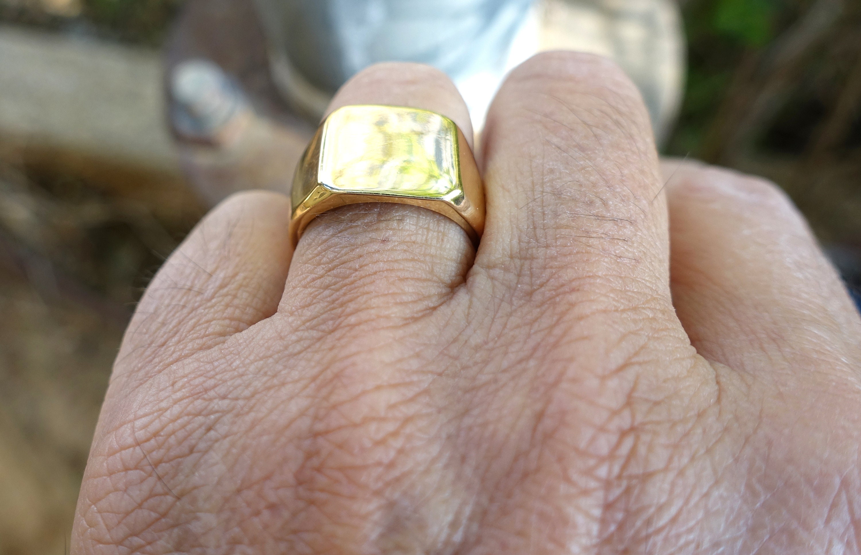 Men's Signet Ring, Custom Engraved Rectangle Signet Ring, Personalized ...