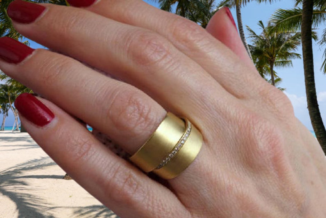Chunky Gold Diamond Ring Wide Gold Band Ring for Women - Etsy