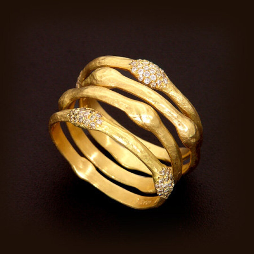 4 Stacking 18k Solid Yellow Gold Rings, Handmade Stacking Rings ...