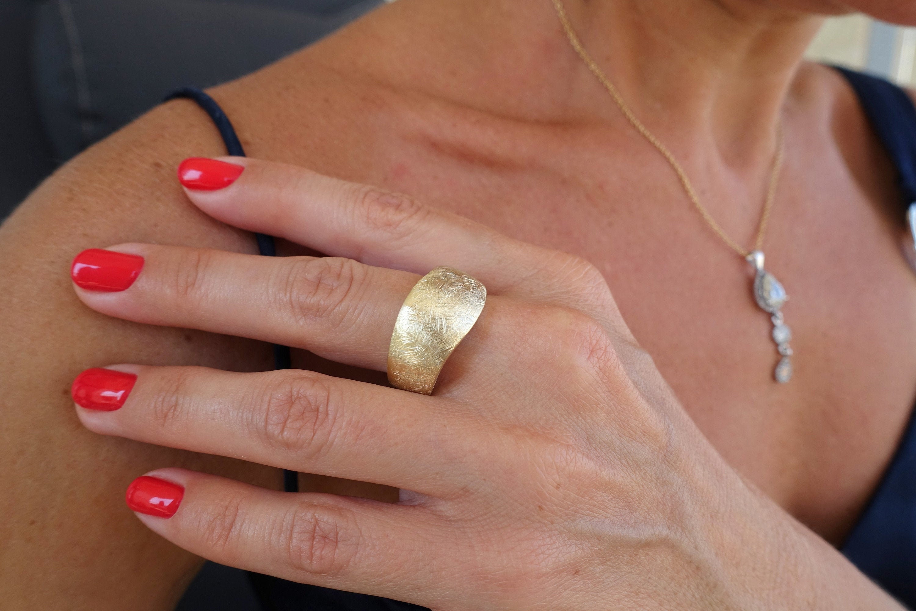 Chunky gold ring wide gold band ring for women wide gold | Etsy