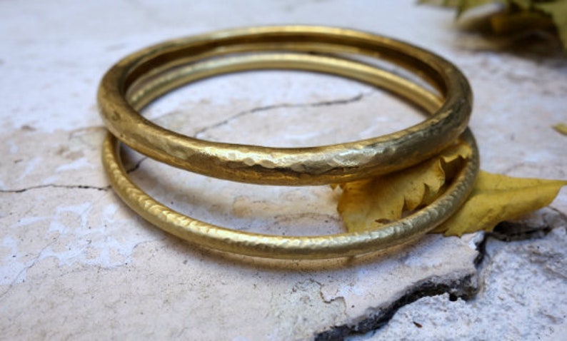 Gold Bangle 2 Stacking Gold Bangles Fine Jewelry Bridal | Etsy