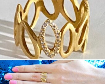 Chunky Gold Diamond Ring Wide Gold Band Ring for Women - Etsy