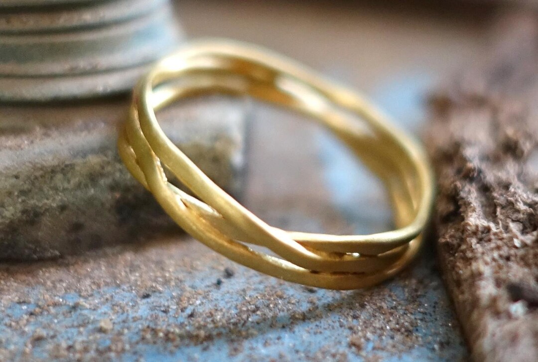 Delicate Wedding Ring Gold, 22K Thin Gold Wedding Band/ Gold Stacking ...