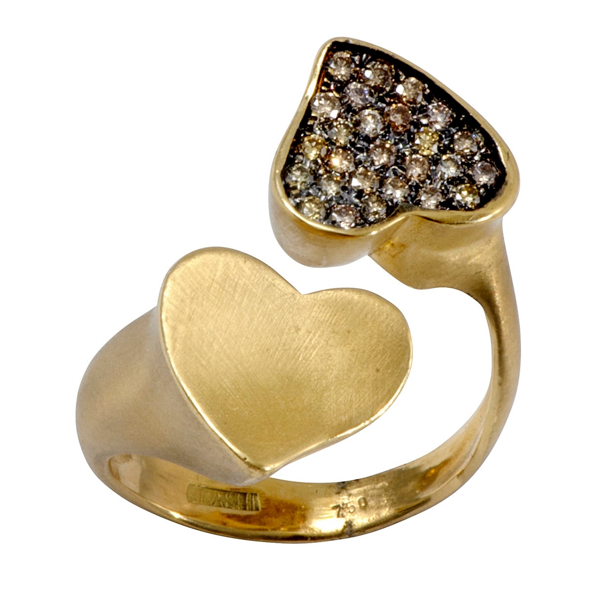 Double Heart Ring, Pave Heart Ring, Diamond Heart, Gold Heart Ring ...