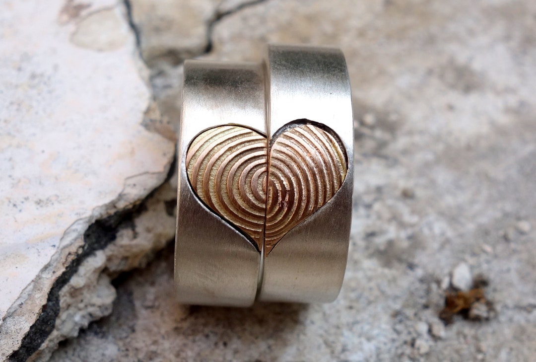 Matching Rings, Complementary Heart Rings, Puzzle Ring, Heart Matching ...