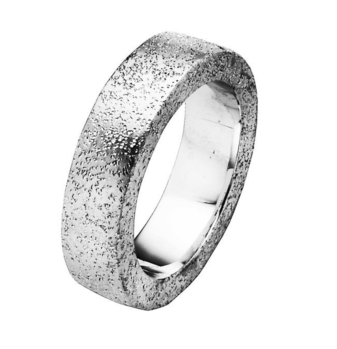 14k White Gold Stardust Wedding Band - Unique Textured Ring - Etsy