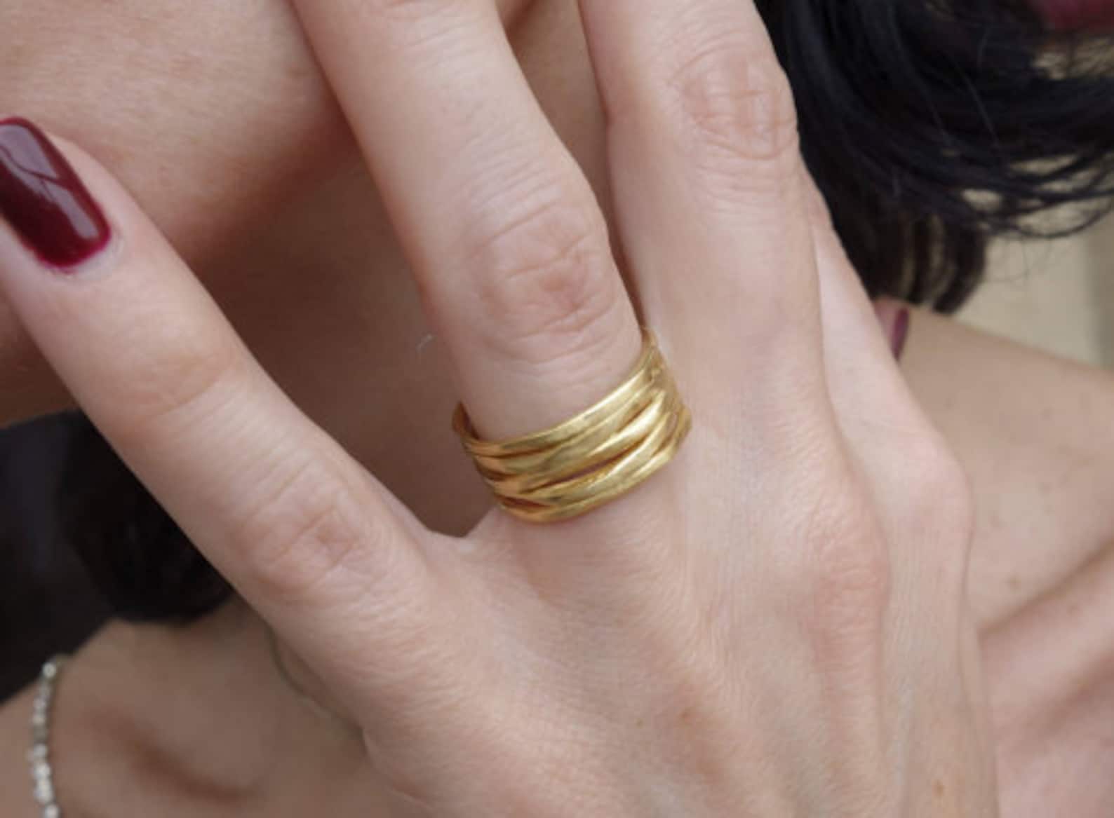 Wide Gold Band Ring for Women Chunky Gold Ring Wide Gold Wedding Band ...