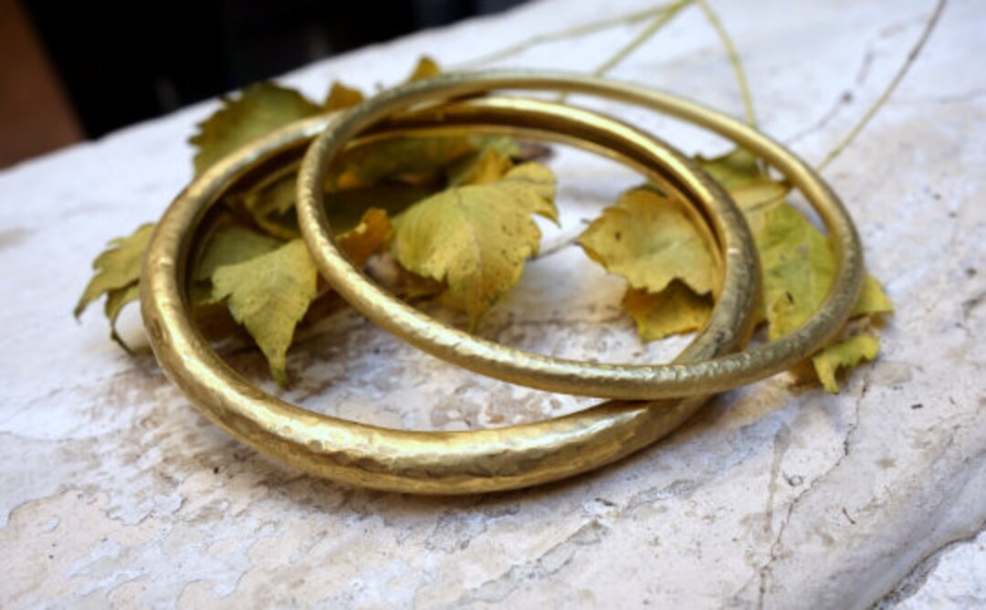 Gold Bangle, 2 Stacking Gold Bangles, Fine Jewelry, Bridal Jewelry ...