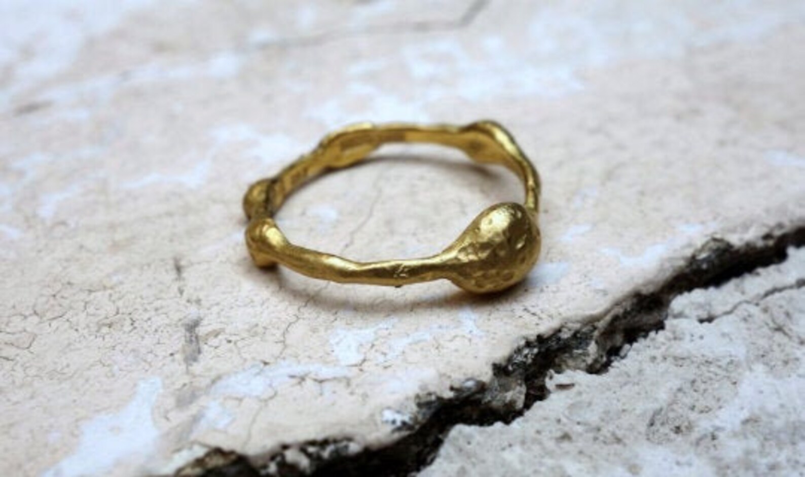 Gold chunky unique ring Delicate wedding ring gold 18K Thin | Etsy