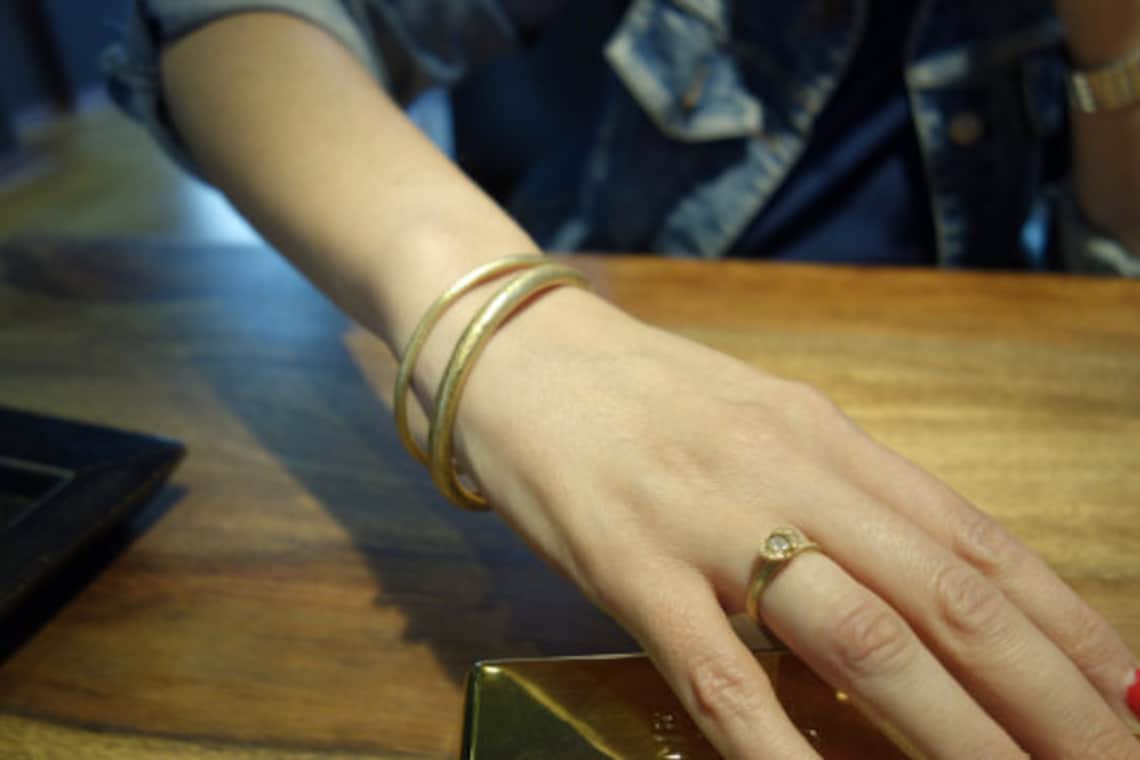 Gold Bangle 2 Stacking Gold Bangles Fine Jewelry Bridal | Etsy