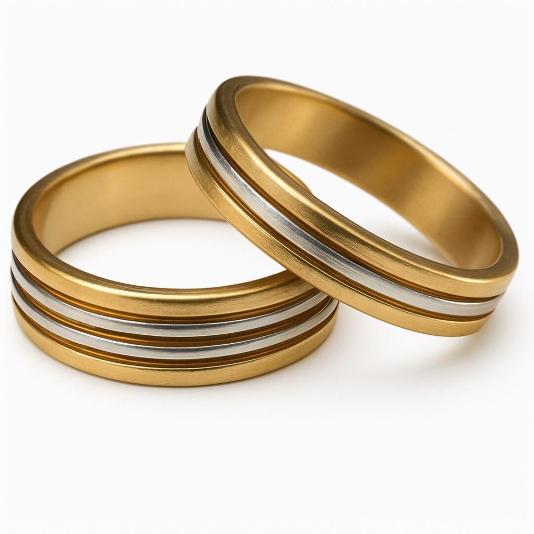 Solid Gold Spinner Wedding Ring Set - Mixed Metal His & Hers Bands - Etsy