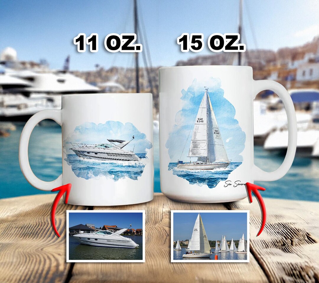 Personalized Boat Mug - Custom Yacht Coffee Cup, Watercolor Boat Gift ...