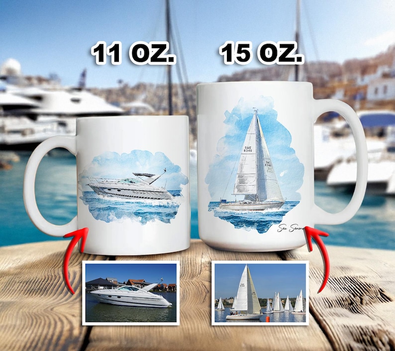 Custom Watercolor Boat Mug: Personalized Yacht Coffee Cup - Etsy