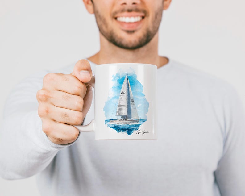 Custom Watercolor Boat Mug: Personalized Yacht Coffee Cup - Etsy
