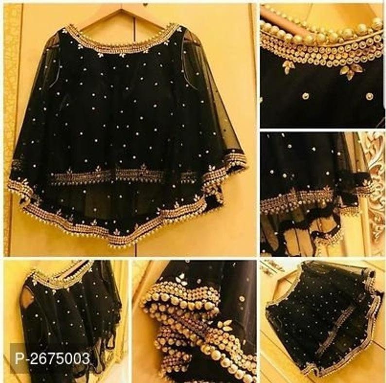 Black Poncho Designer Solid Plain Art Silk Readymade Padded | Etsy