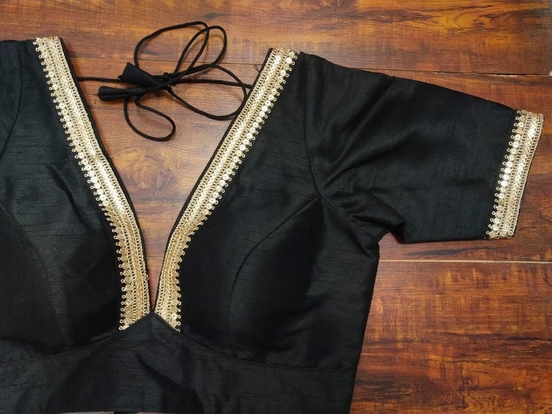 Sabyasachi Deep V Cut Blouse Black Designer Beautiful Saree - Etsy