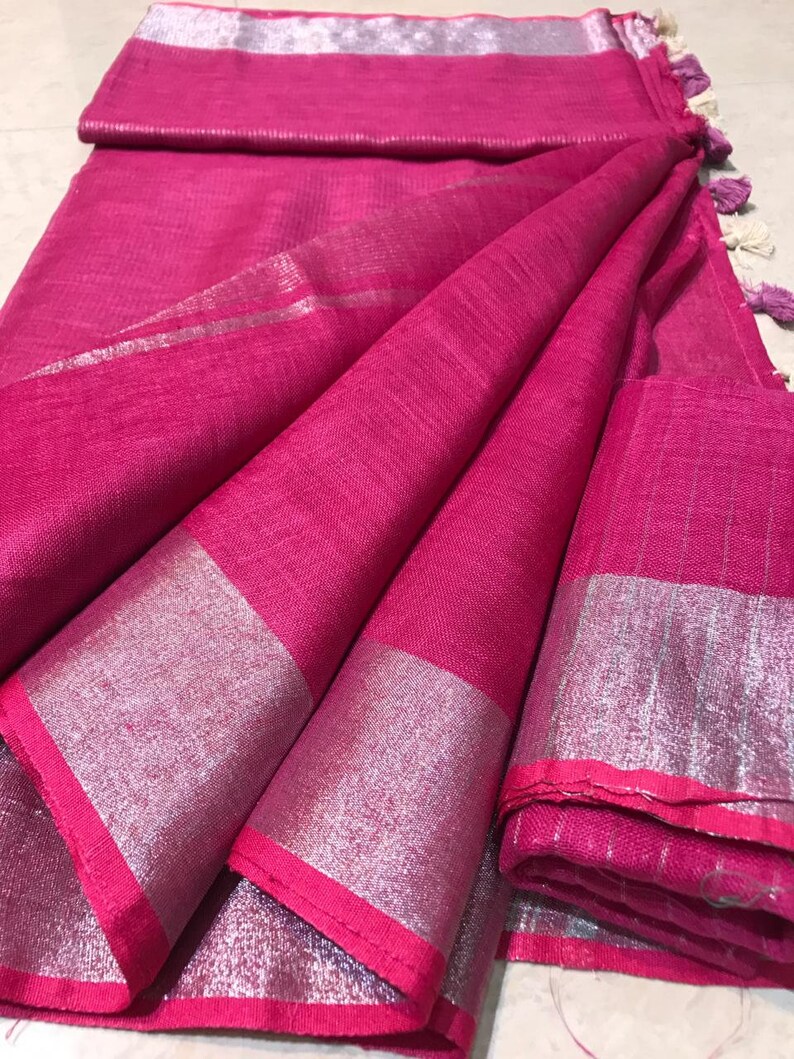 100% Pure Linen Saree Linen by Linen Sari Pure Handloom Saree - Etsy
