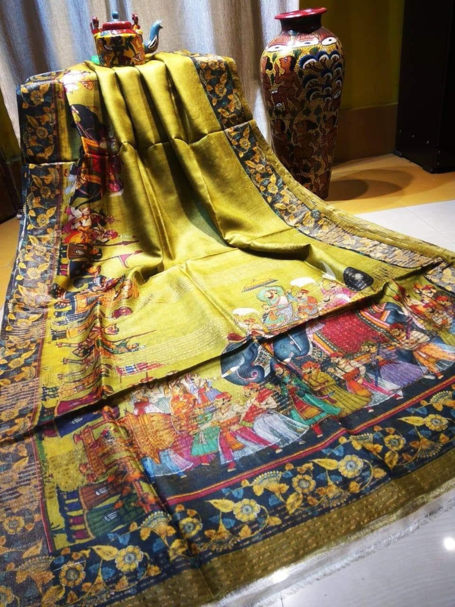 Digital Print Tussar Ghicha Saree Pure Handloom Saree for - Etsy